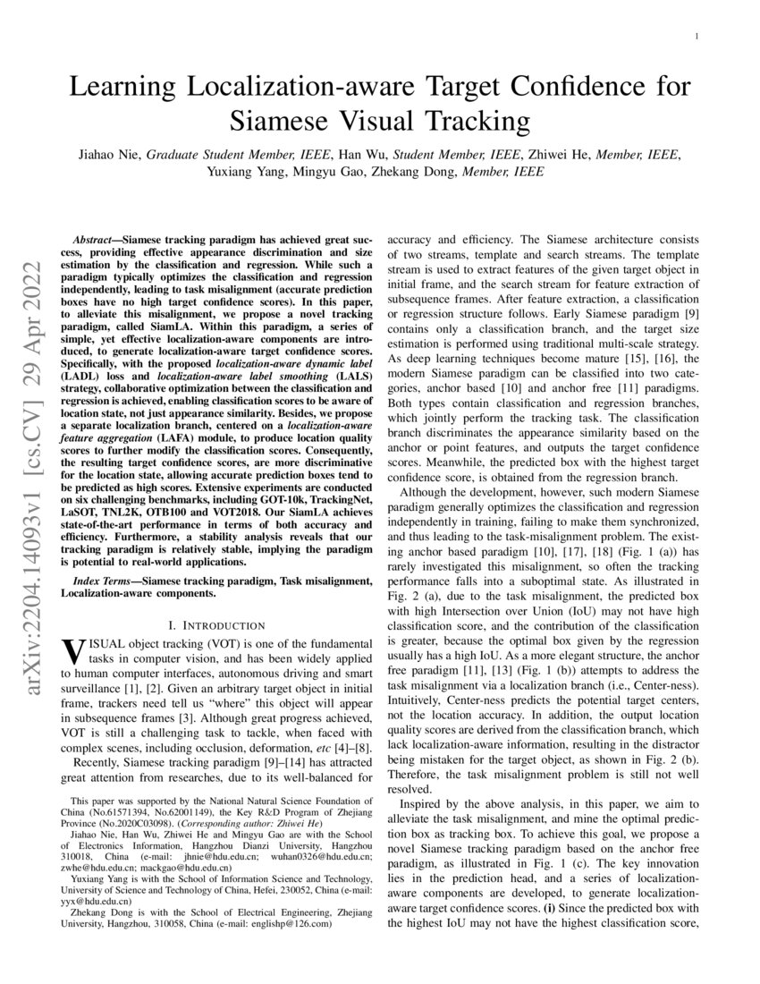 Learning Localization Aware Target Confidence For Siamese Visual