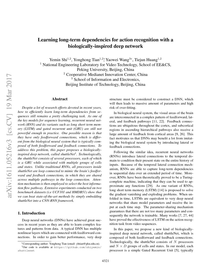 Learning Long Term Dependencies For Action Recognition With A Biologically Inspired Deep Network