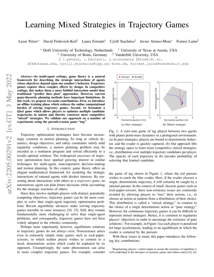 Learning Mixed Strategies in Trajectory Games | DeepAI