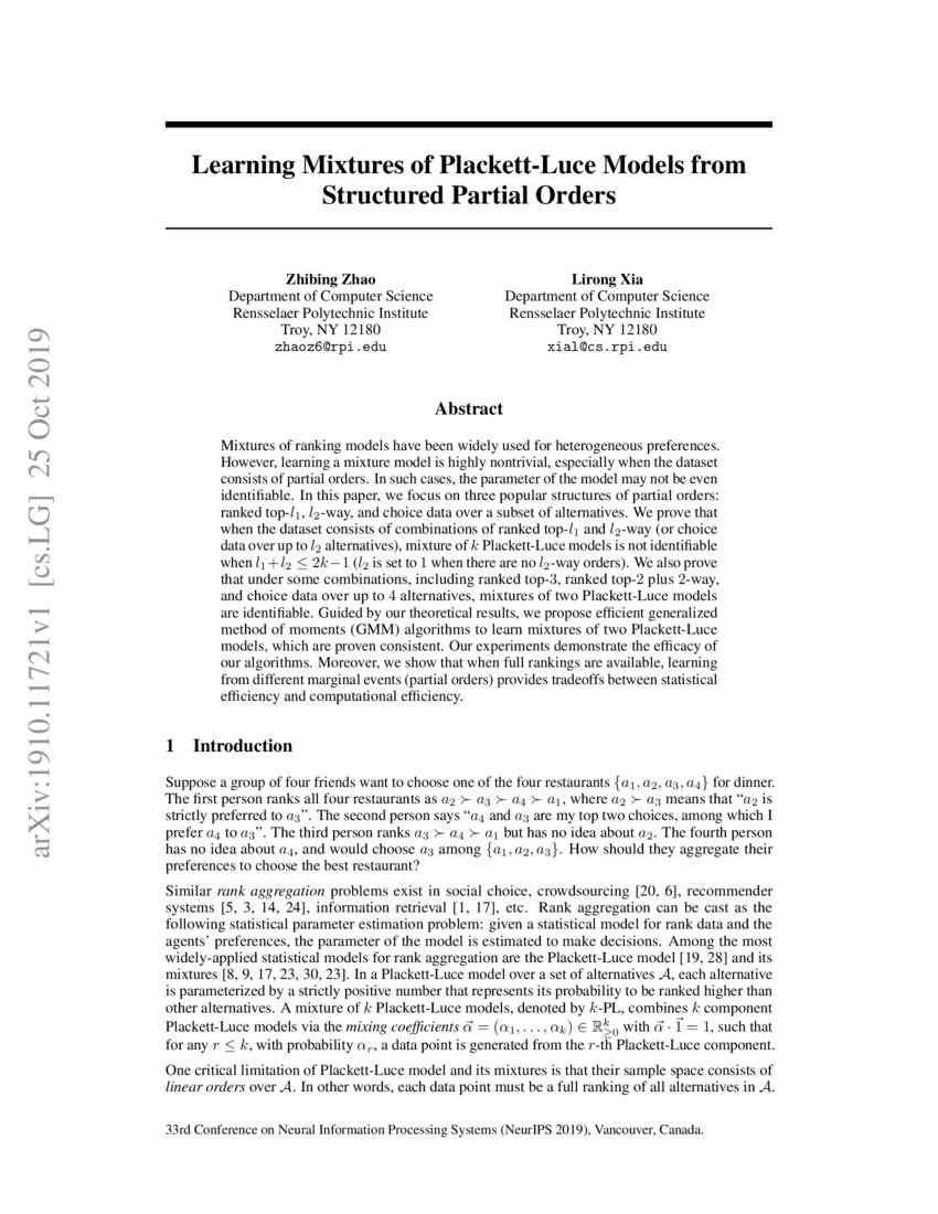 Learning Mixtures of Plackett-Luce Models from Structured Partial ...