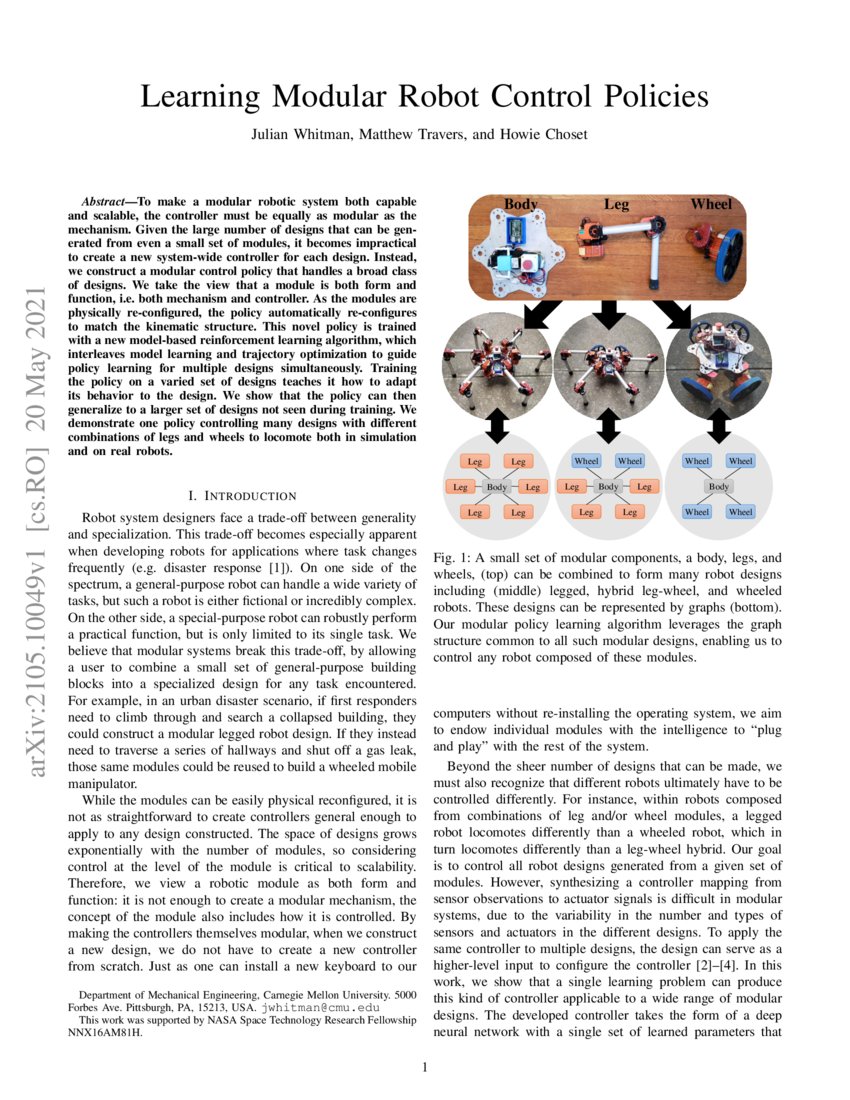 Learning Modular Robot Control Policies | DeepAI