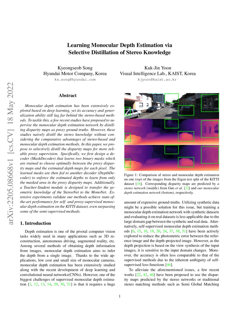 Learning Monocular Depth Estimation via Selective Distillation of Stereo Knowledge | DeepAI