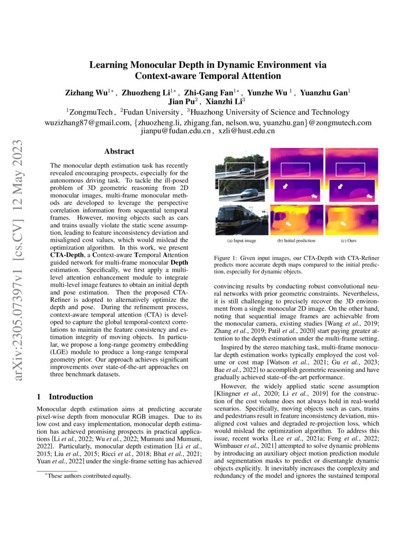 Learning Monocular Depth in Dynamic Environment via Context-aware Temporal Attention | DeepAI