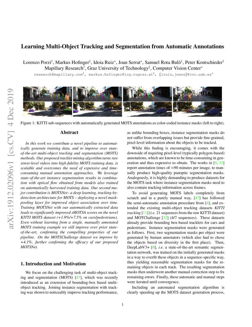 Learning Multi Object Tracking And Segmentation From Automatic Annotations Deepai