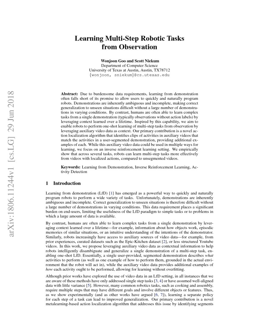 Learning Multi-Step Robotic Tasks from Observation | DeepAI