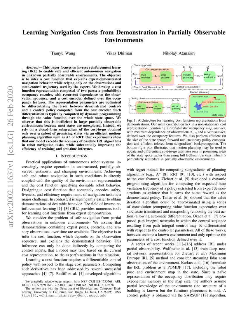 Learning Navigation Costs from Demonstration in Partially Observable Environments | DeepAI