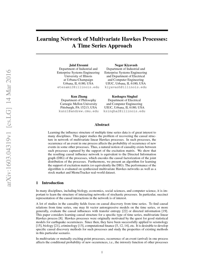 Learning Network Of Multivariate Hawkes Processes A Time Series