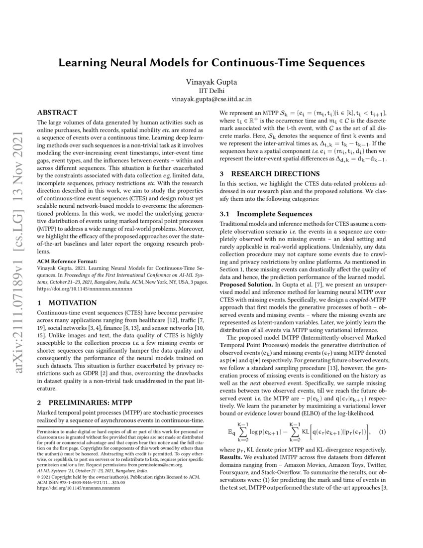 Learning Neural Models For Continuous Time Sequences Deepai 
