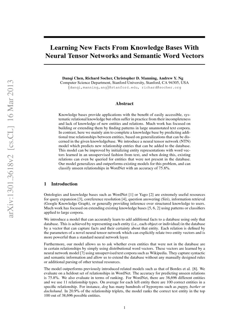 Learning New Facts From Knowledge Bases With Neural Tensor Networks and ...