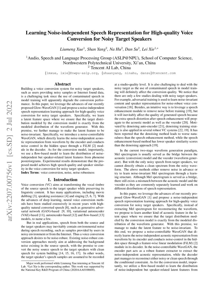 Learning Noise-independent Speech Representation for High-quality Voice Conversion for Noisy ...