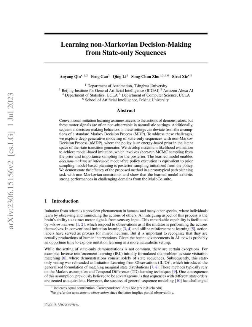 Learning Non Markovian Decision Making From State Only Sequences Deepai