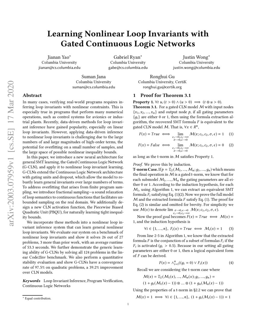 Learning Nonlinear Loop Invariants with Gated Continuous Logic Networks | DeepAI