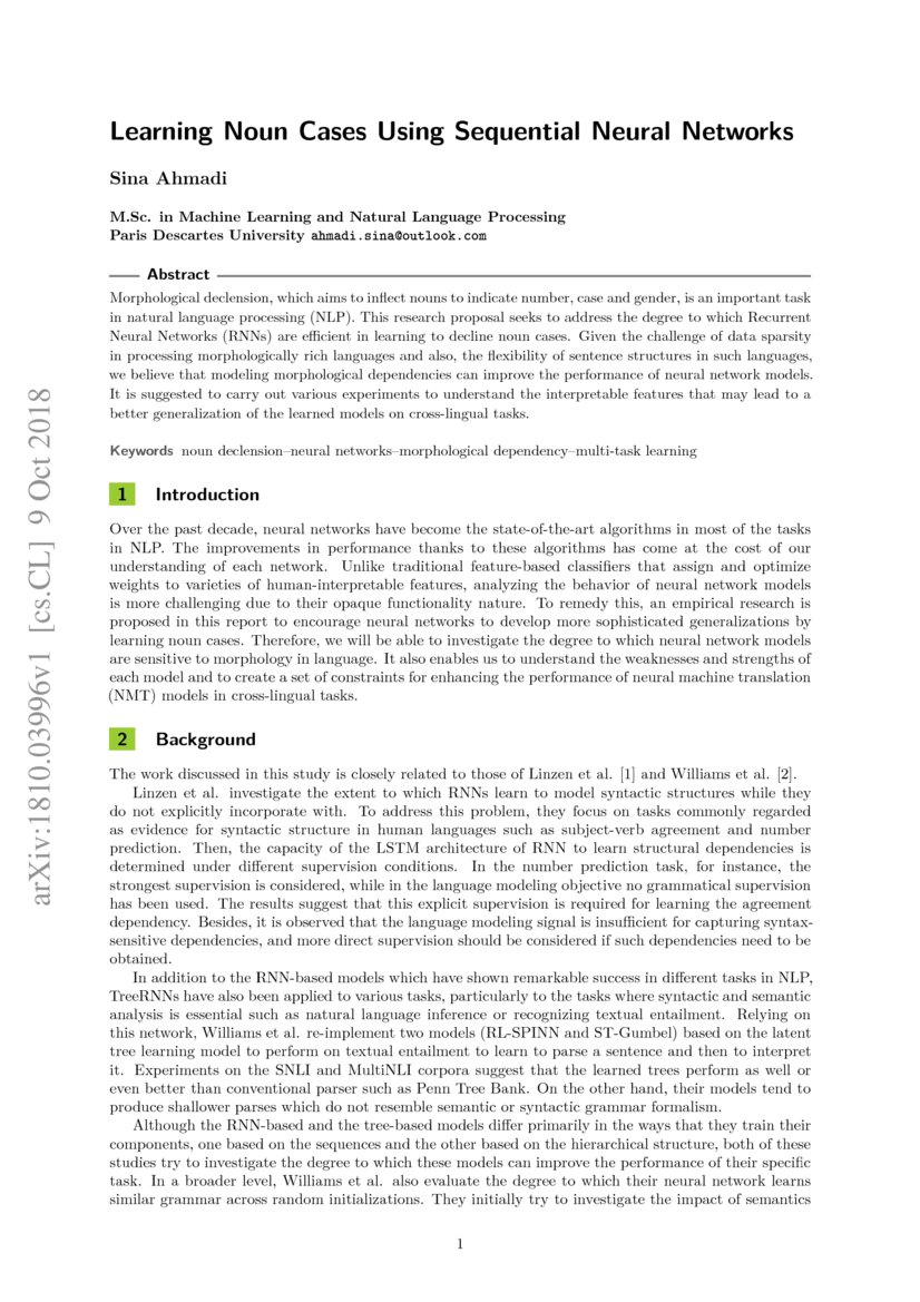Learning Noun Cases Using Sequential Neural Networks | DeepAI