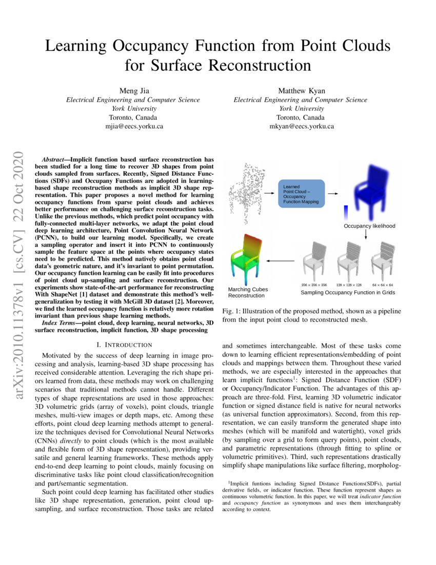 Learning Occupancy Function from Point Clouds for Surface Reconstruction | DeepAI