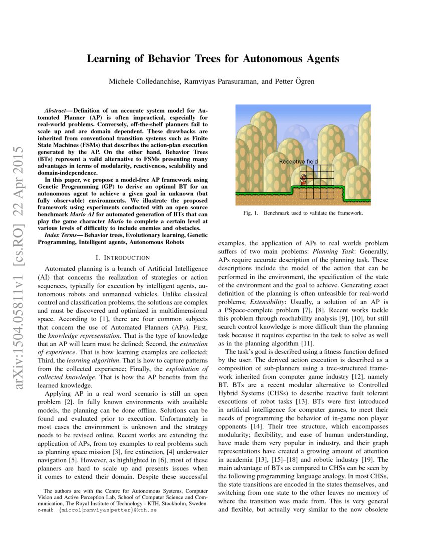Learning of Behavior Trees for Autonomous Agents | DeepAI