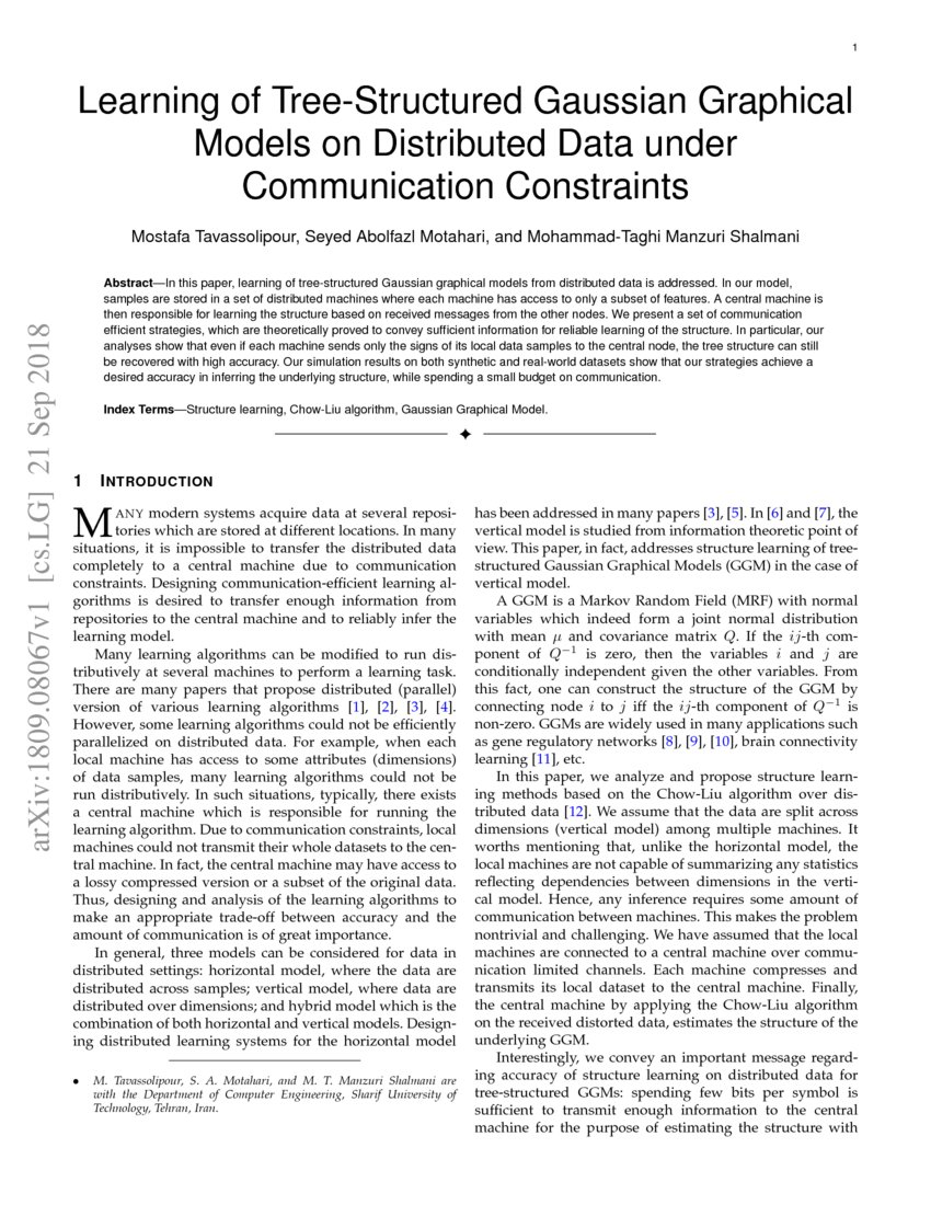 Learning Of Tree Structured Gaussian Graphical Models On Distributed Data Under Communication 0036