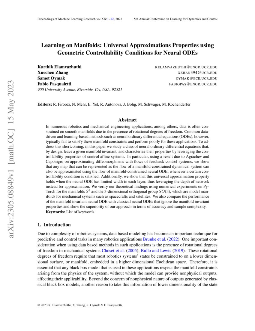 Learning On Manifolds Universal Approximations Properties Using Geometric Controllability 