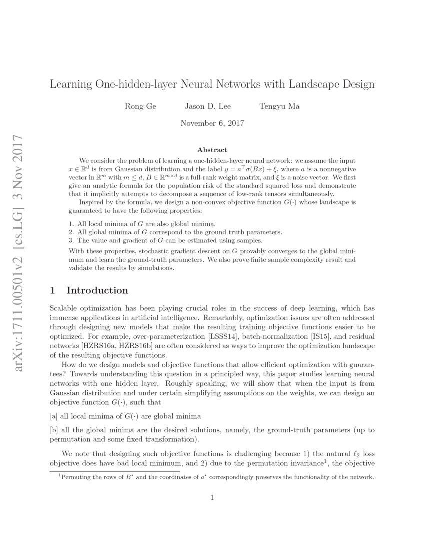 Learning One-hidden-layer Neural Networks with Landscape Design | DeepAI