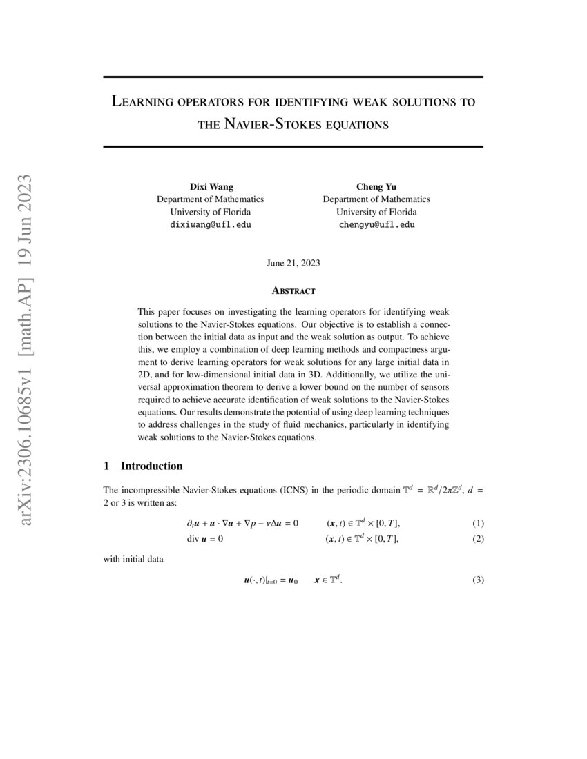 Learning operators for identifying weak solutions to the Navier-Stokes ...