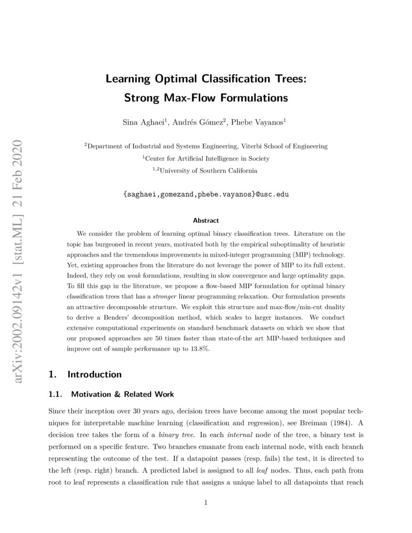 Learning Optimal Classification Trees: Strong Max-Flow Formulations | DeepAI