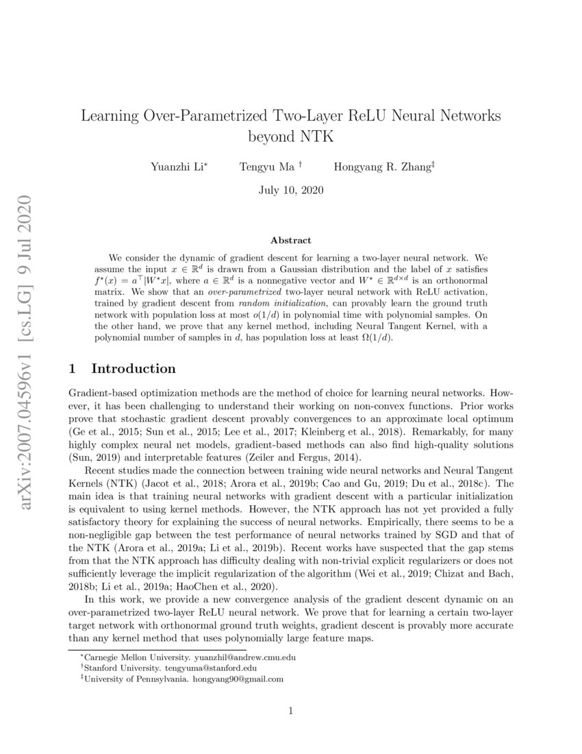 Learning Over-Parametrized Two-Layer ReLU Neural Networks beyond NTK | DeepAI