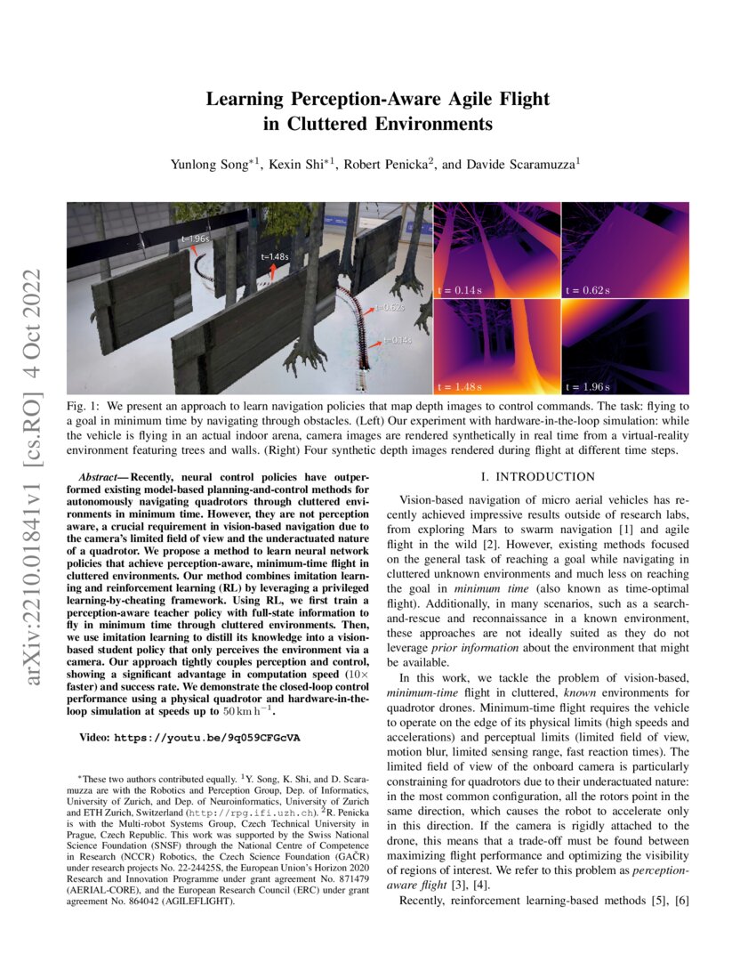 Learning Perception-Aware Agile Flight in Cluttered Environments | DeepAI