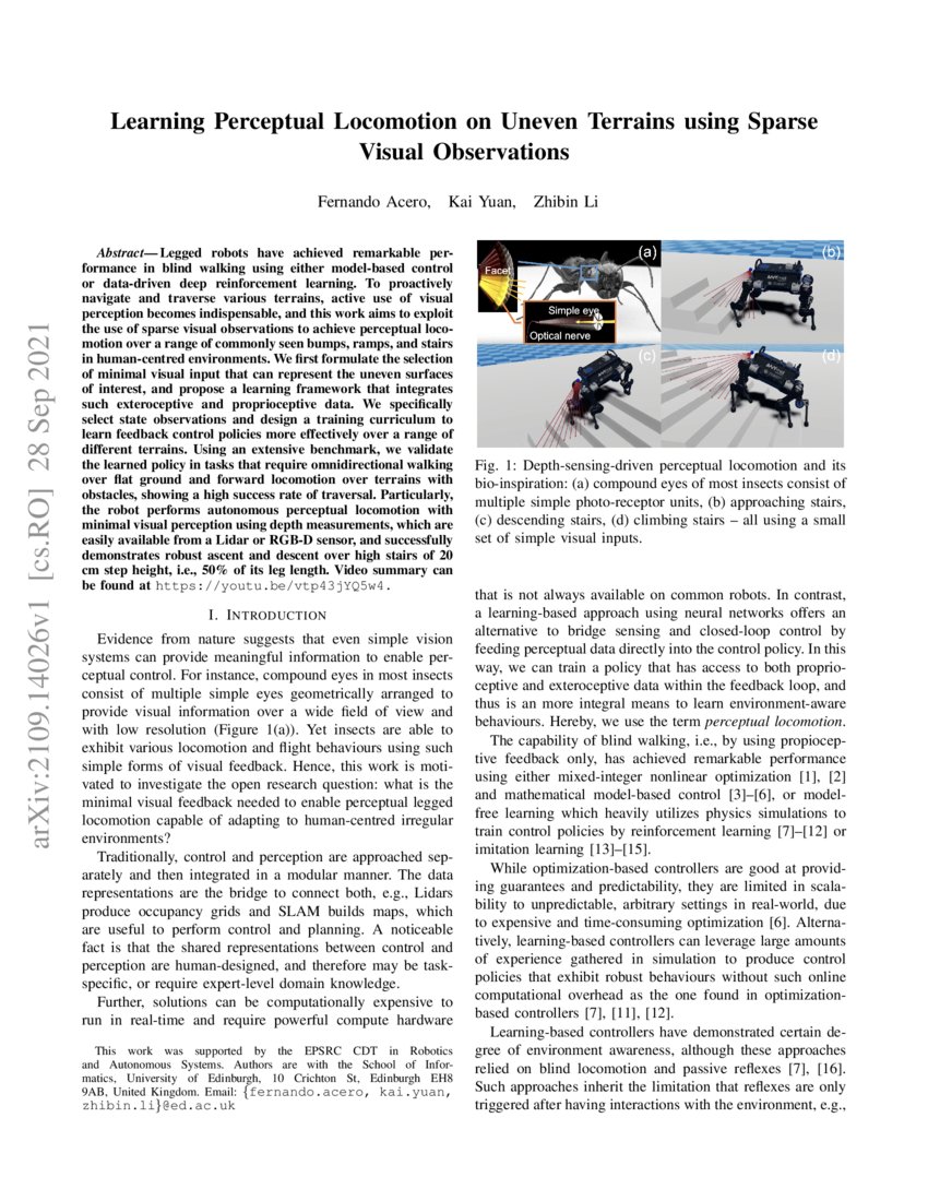 Learning Perceptual Locomotion On Uneven Terrains Using Sparse Visual Observations Deepai