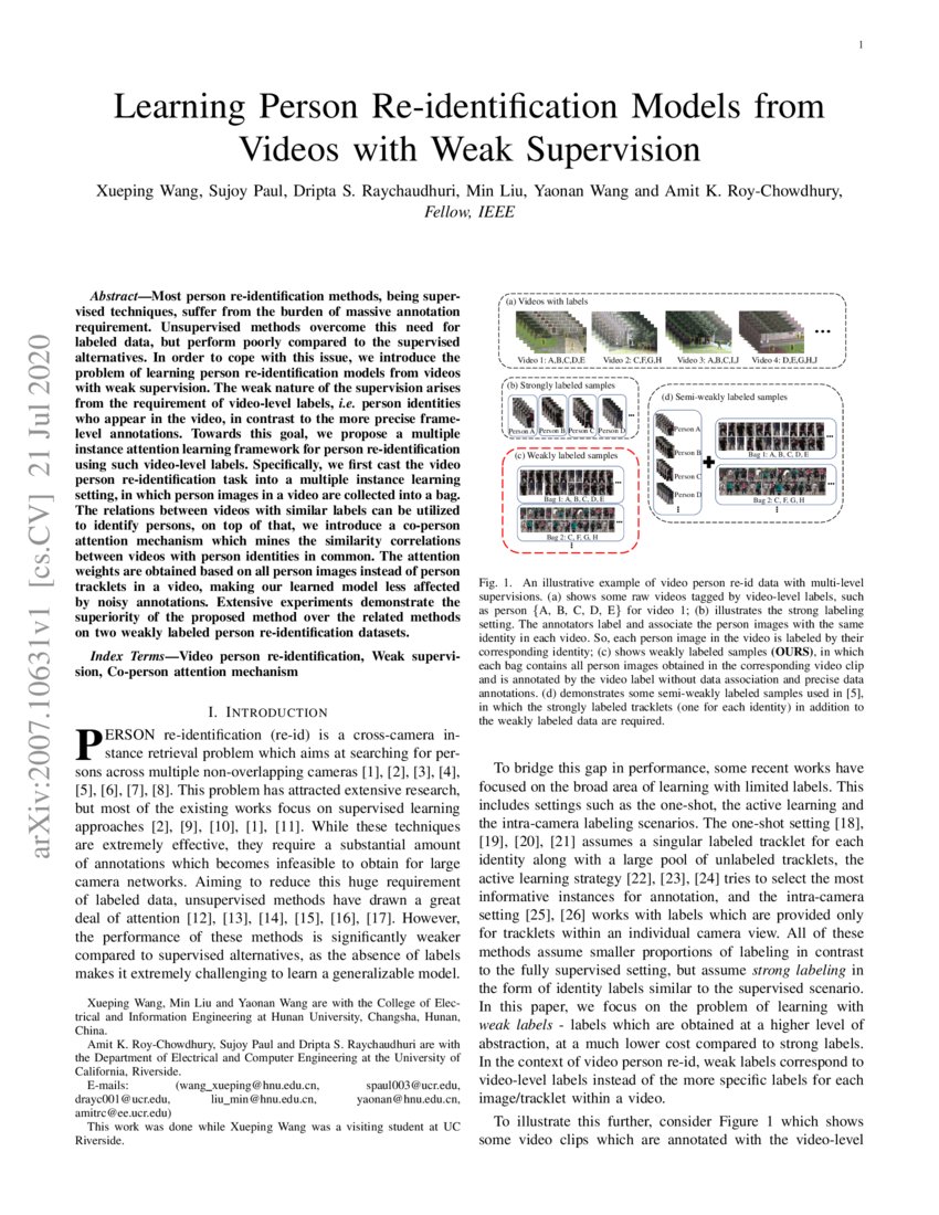 Learning Person Re-identification Models from Videos with Weak Supervision | DeepAI