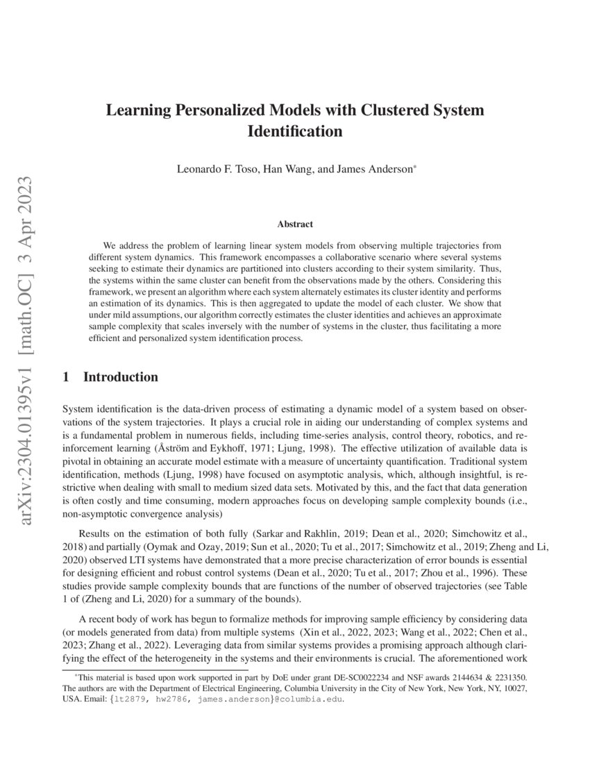 Learning Personalized Models with Clustered System Identification | DeepAI