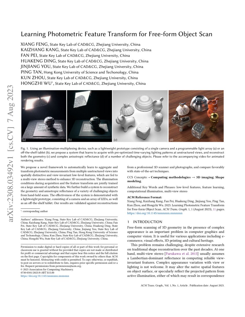 Learning Photometric Feature Transform For Free Form Object Scan Deepai 2436