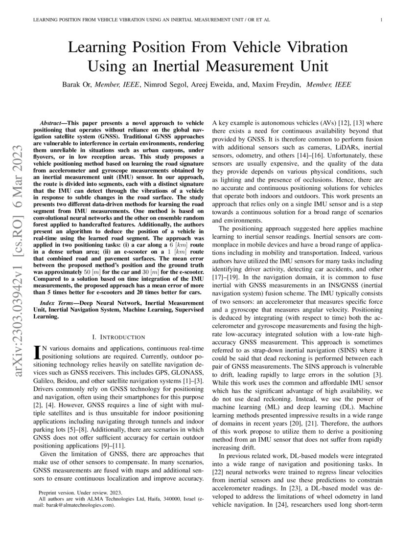 Learning Position From Vehicle Vibration Using An Inertial Measurement
