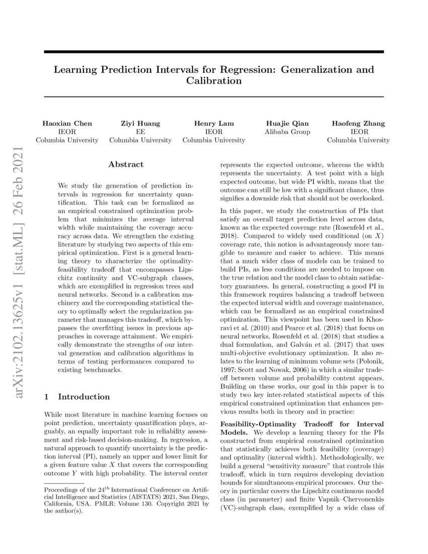 Learning Prediction Intervals for Regression: Generalization and Calibration | DeepAI