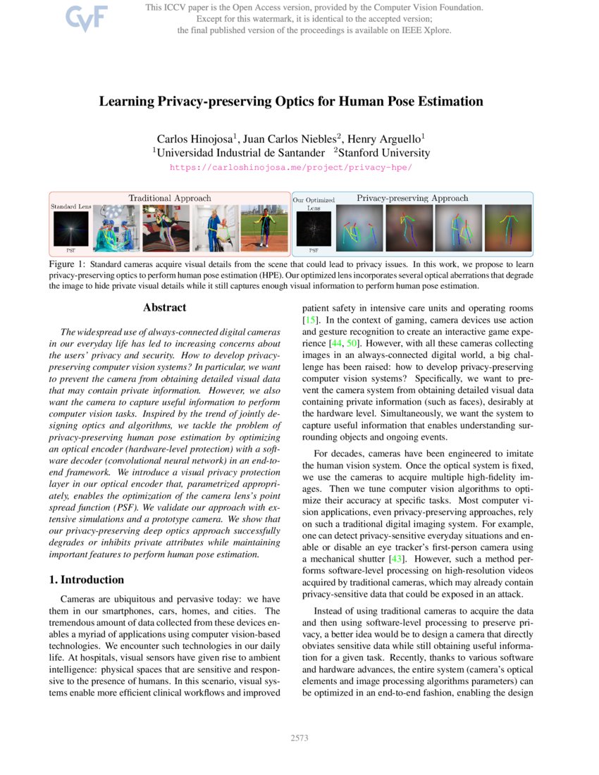 Learning Privacy Preserving Optics For Human Pose Estimation Deepai