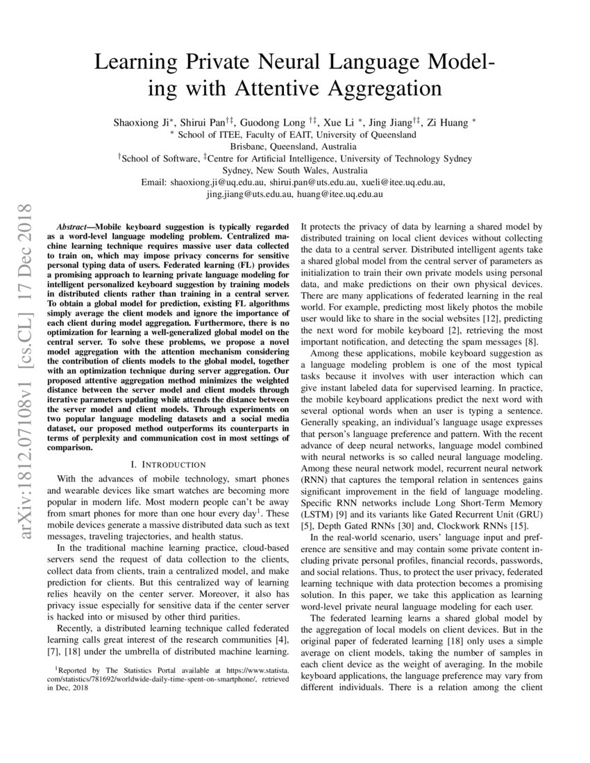 Learning Private Neural Language Modeling with Attentive Aggregation ... Learning Private Neural Language Modeling with Attentive Aggregation ...