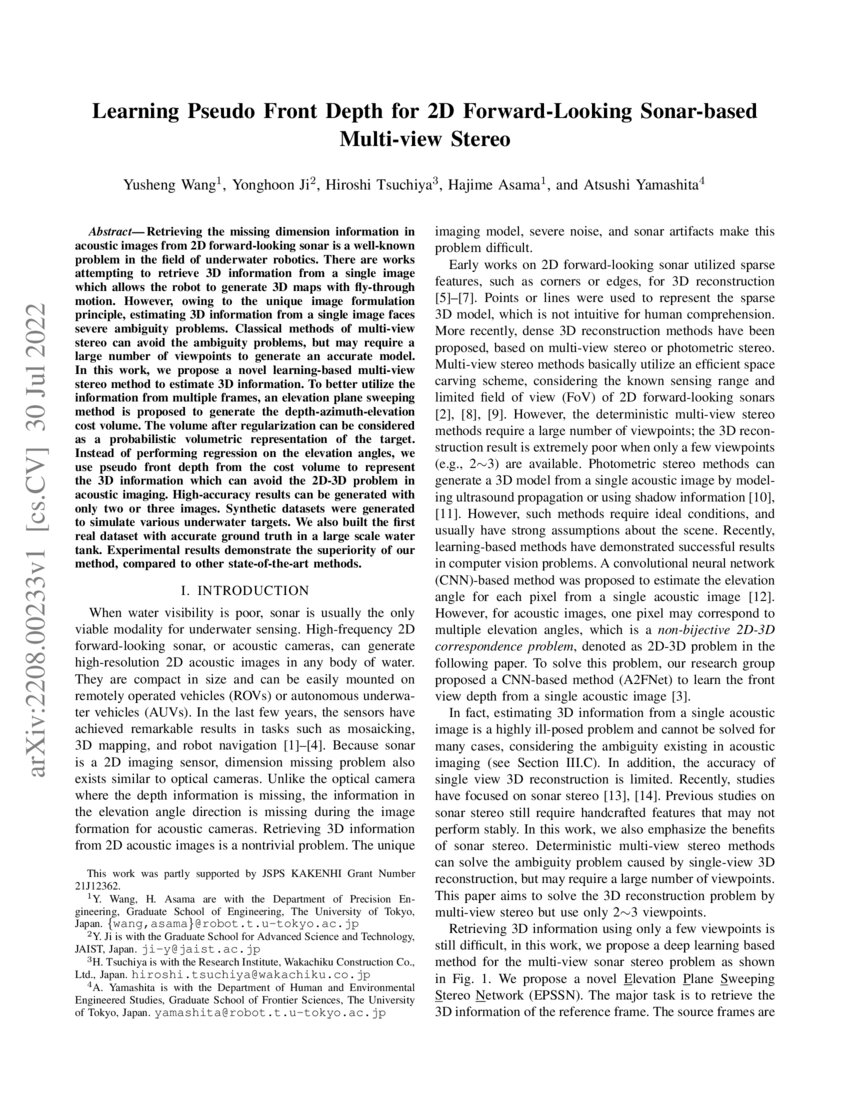 Learning Pseudo Front Depth for 2D Forward-Looking Sonar-based Multi ...
