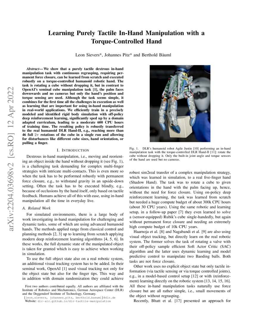 Learning Purely Tactile In-Hand Manipulation with a Torque-Controlled ...