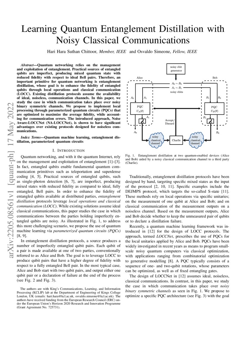 Learning Quantum Entanglement Distillation with Noisy Classical ...