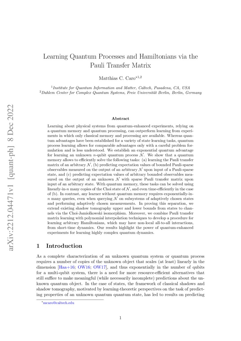 Learning Quantum Processes and Hamiltonians via the Pauli Transfer Matrix | DeepAI