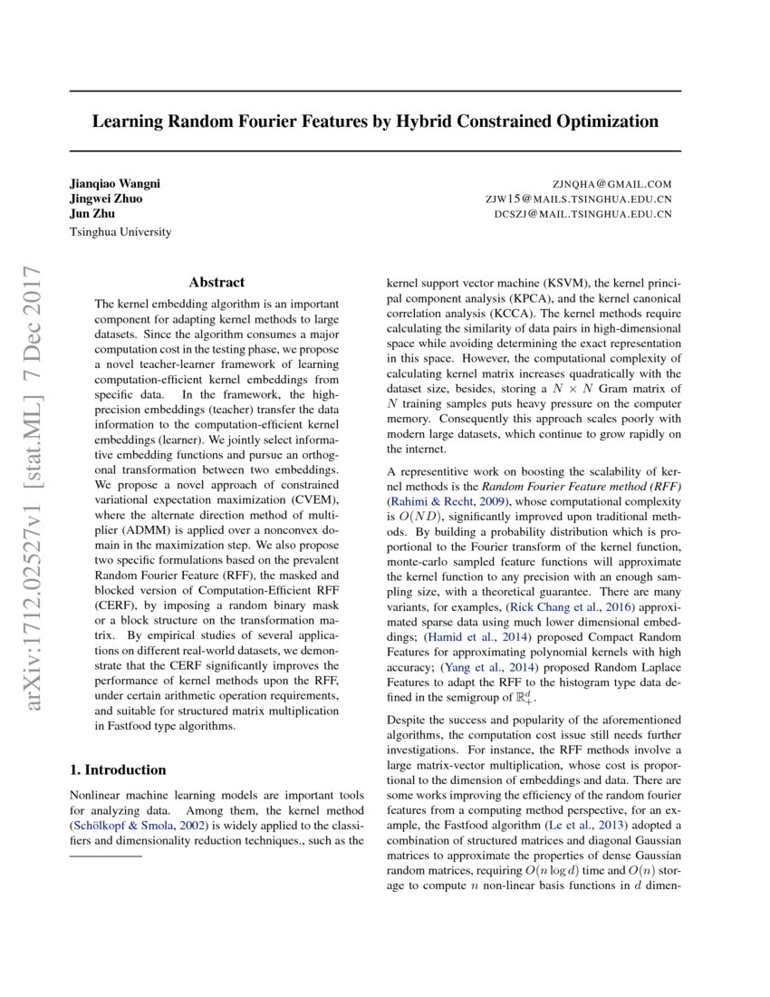 Learning Random Fourier Features By Hybrid Constrained Optimization Deepai