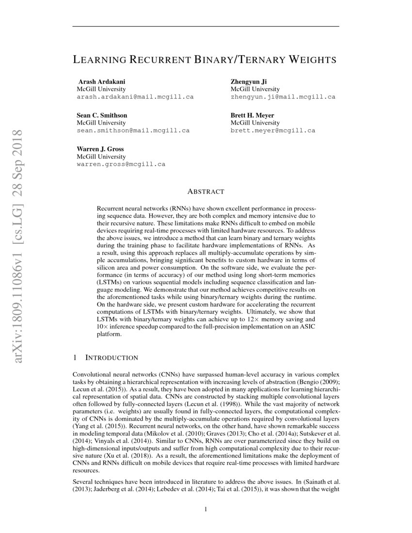 Learning Recurrent Binary/Ternary Weights | DeepAI