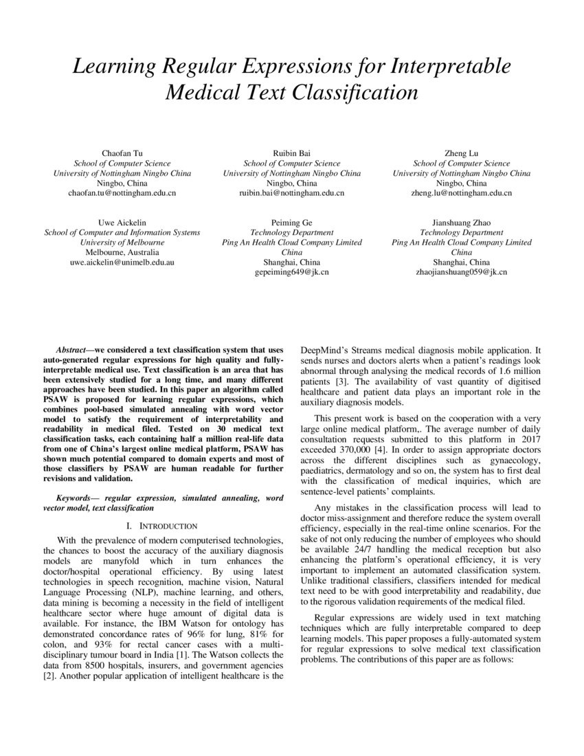 Learning Regular Expressions for Interpretable Medical Text ...