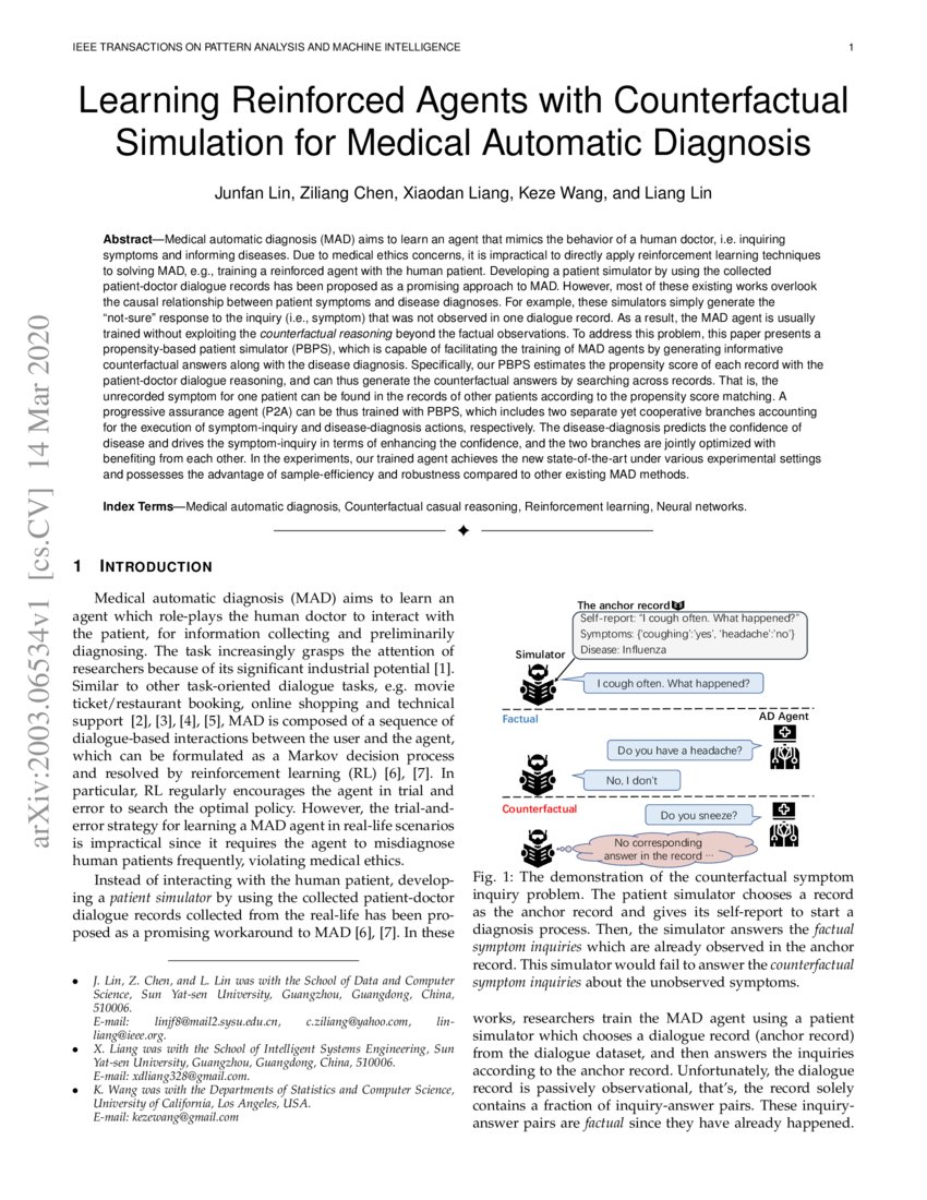 Learning Reinforced Agents with Counterfactual Simulation for Medical Automatic Diagnosis | DeepAI