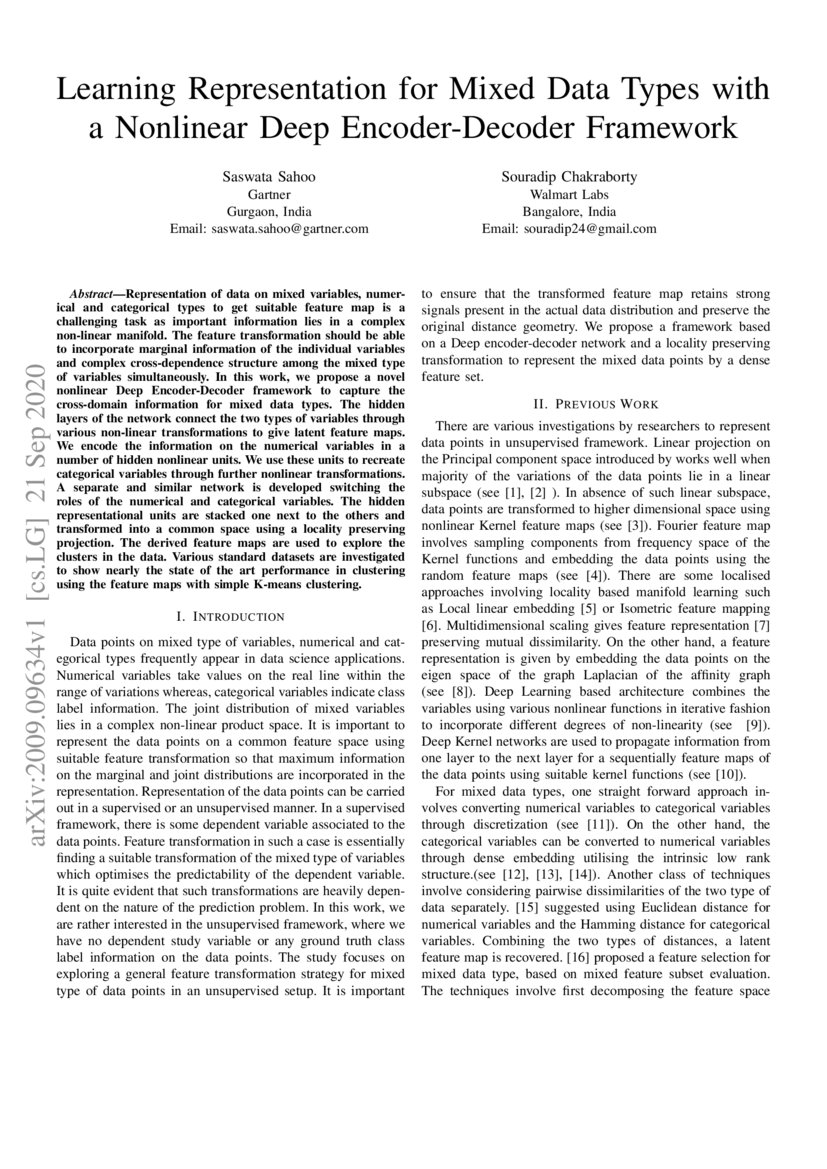 Learning Representation For Mixed Data Types With A Nonlinear Deep Encoder Decoder Framework