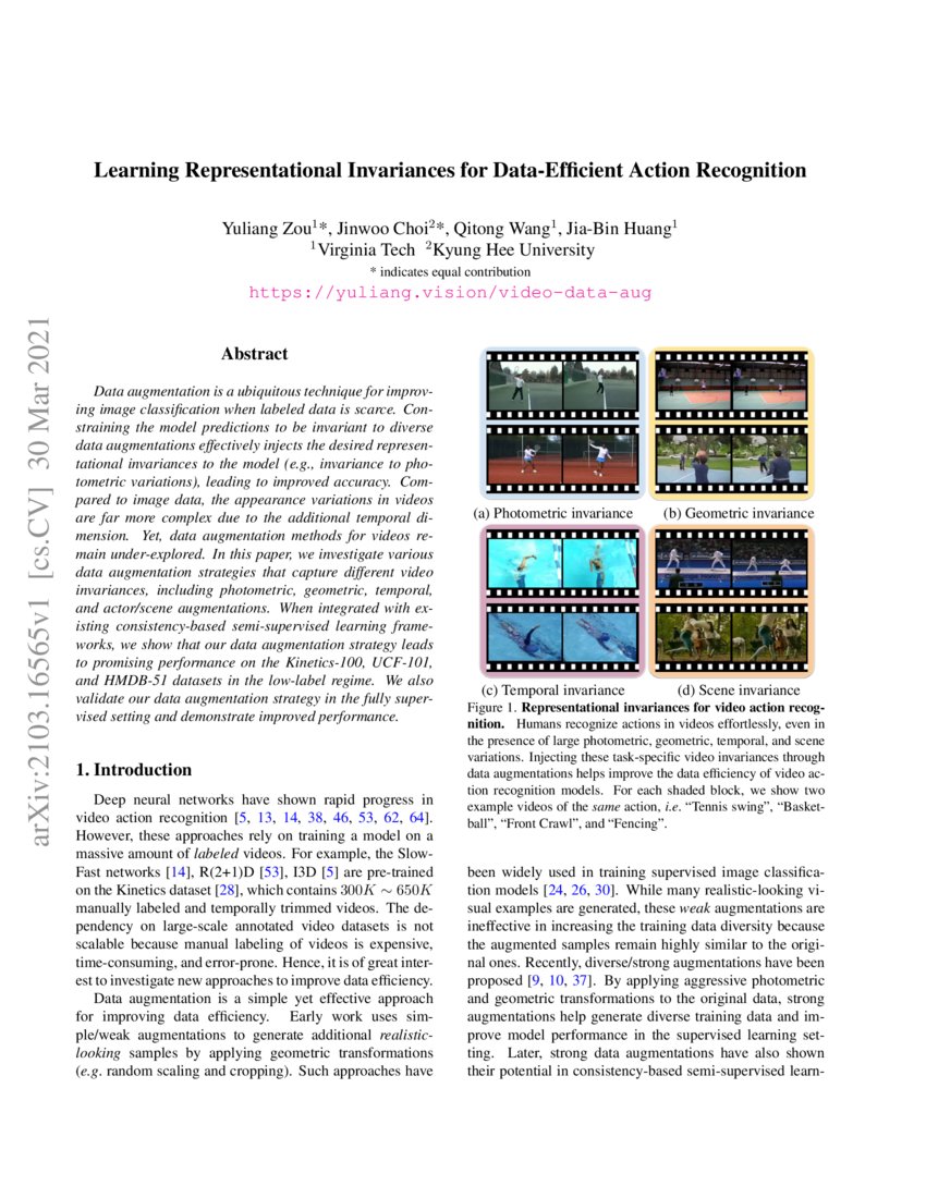 Learning Representational Invariances for Data-Efficient Action Recognition | DeepAI