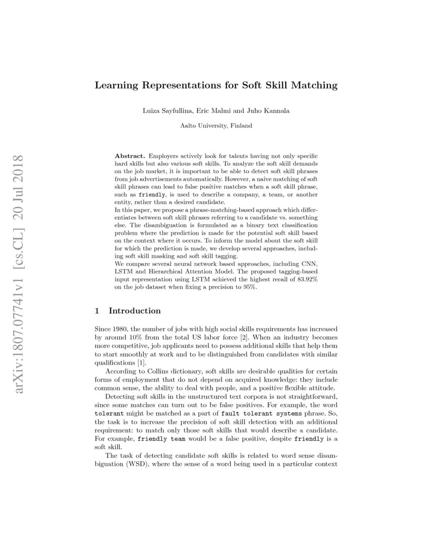Learning Representations for Soft Skill Matching | DeepAI