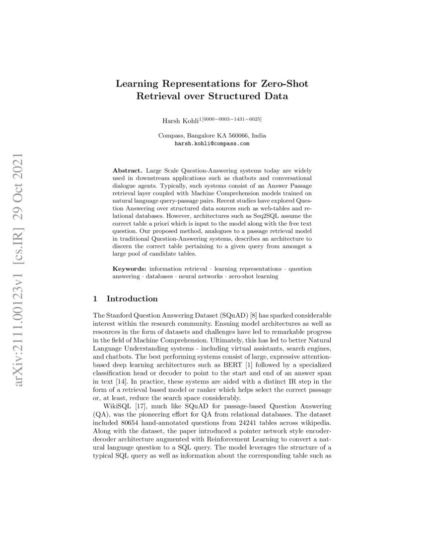 Learning Representations for Zero-Shot Retrieval over Structured Data ...