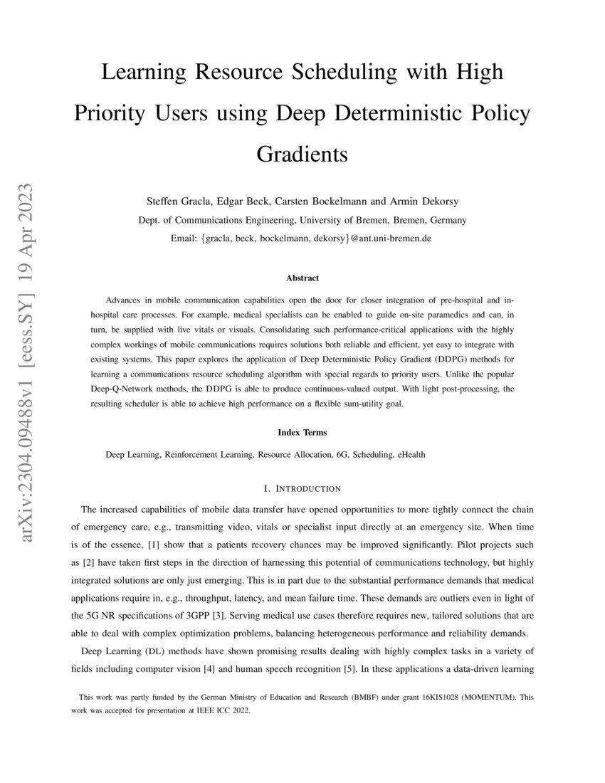 Learning Resource Scheduling With High Priority Users Using Deep Deterministic Policy Gradients