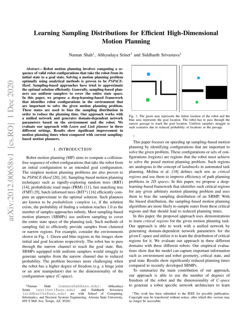 Learning Sampling Distributions for Efficient High-Dimensional Motion ... Learning Sampling Distributions for Efficient High-Dimensional Motion ...
