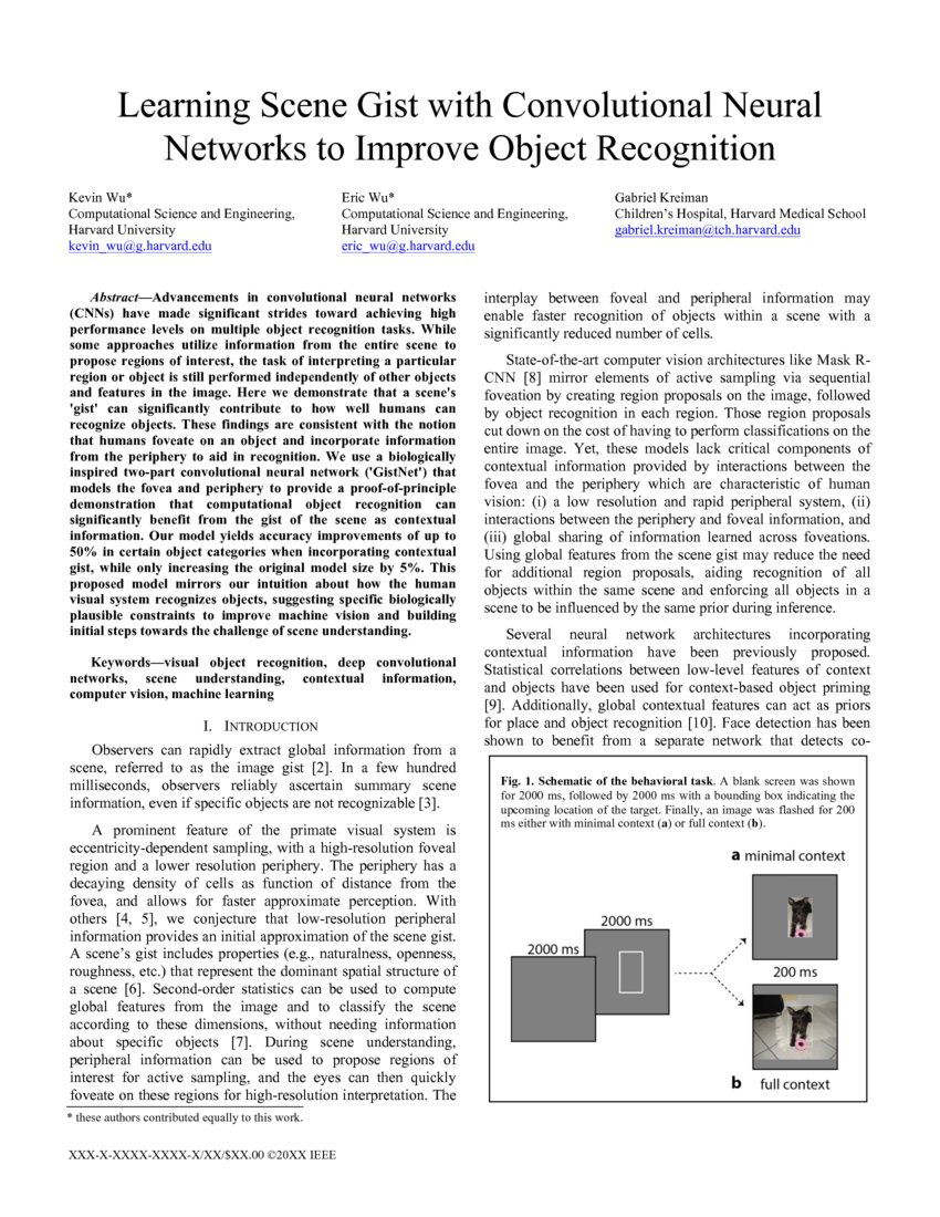 Learning Scene Gist With Convolutional Neural Networks To Improve Object Recognition Deepai