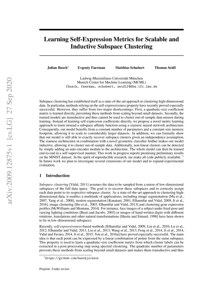 Learning Self Expression Metrics For Scalable And Inductive Subspace Clustering Deepai